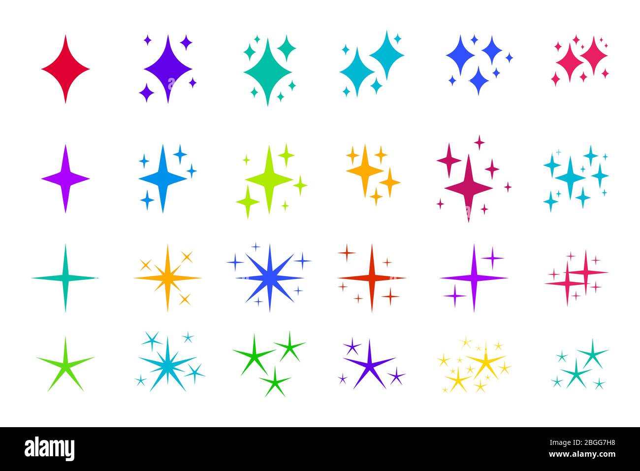 Colorful flat sparkles icons set. Graphic element confetti, original elegant glowing light ...