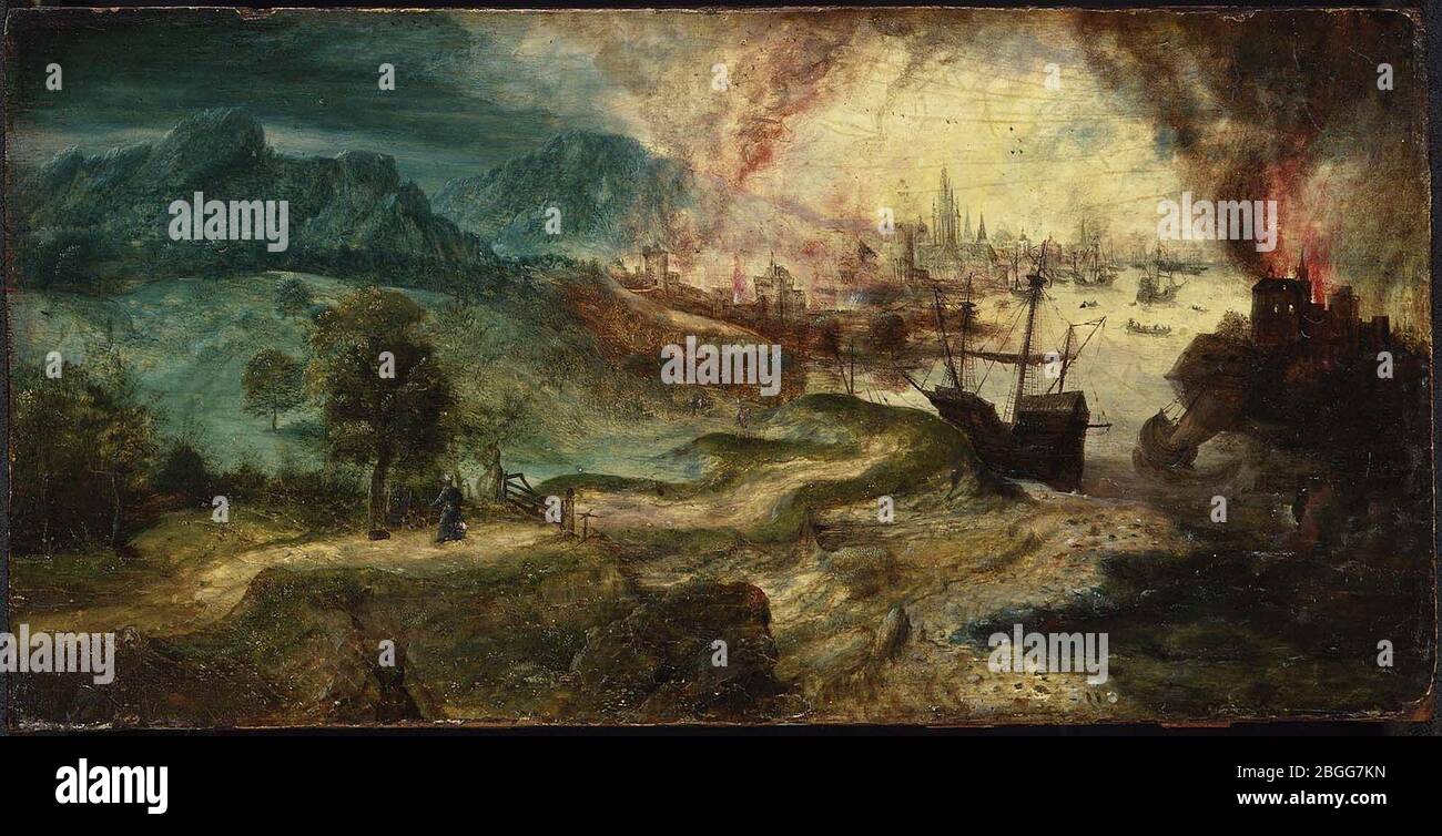 Herri Met De Bles - Landscape with Burning City Stock Photo - Alamy