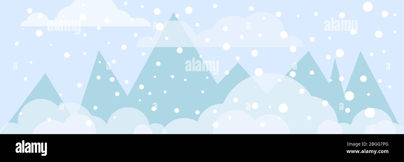 winter snow landscape banner background with mountains and clouds ...