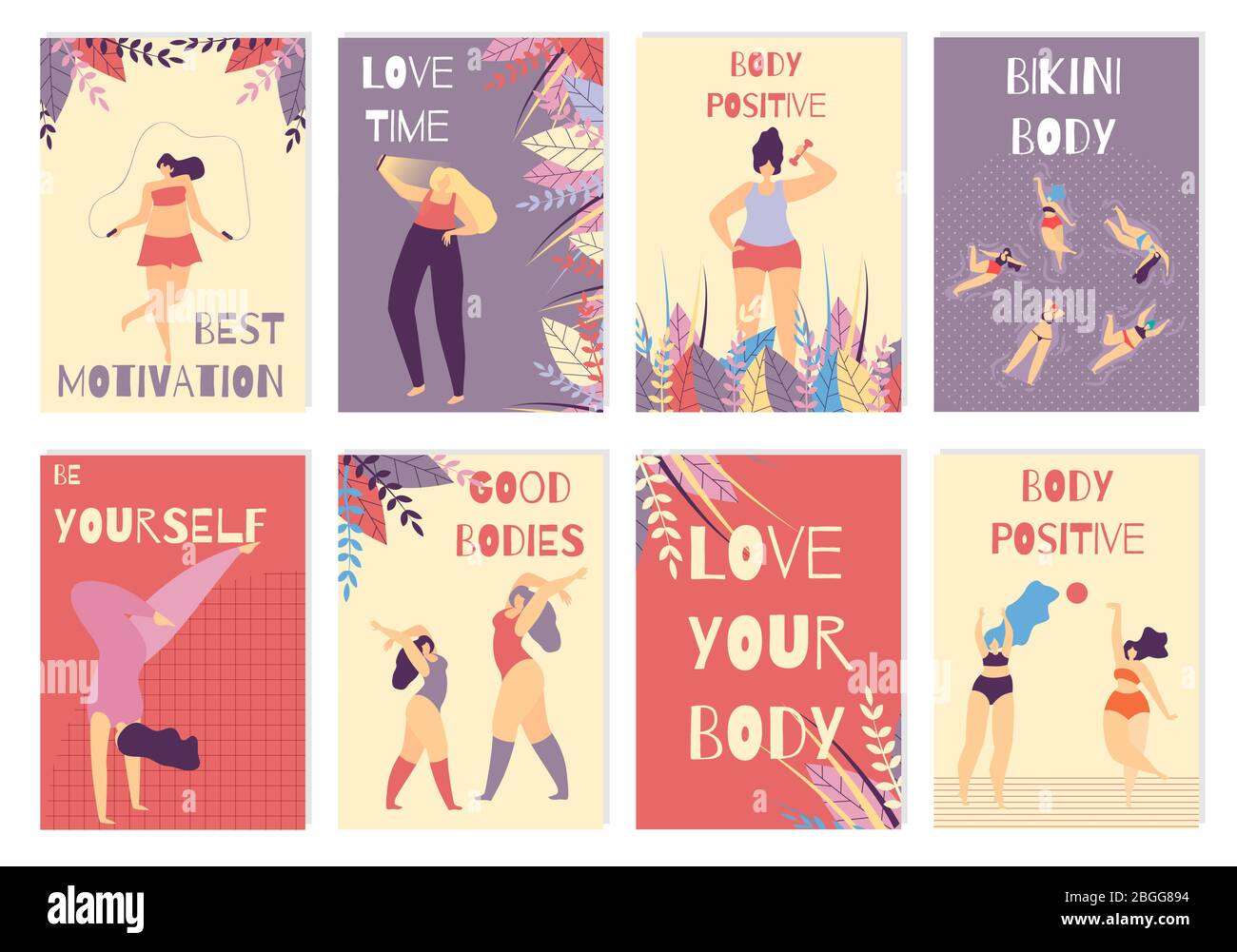 Colored Card Set with Positive Body Woman Best Motivation Love Time ...