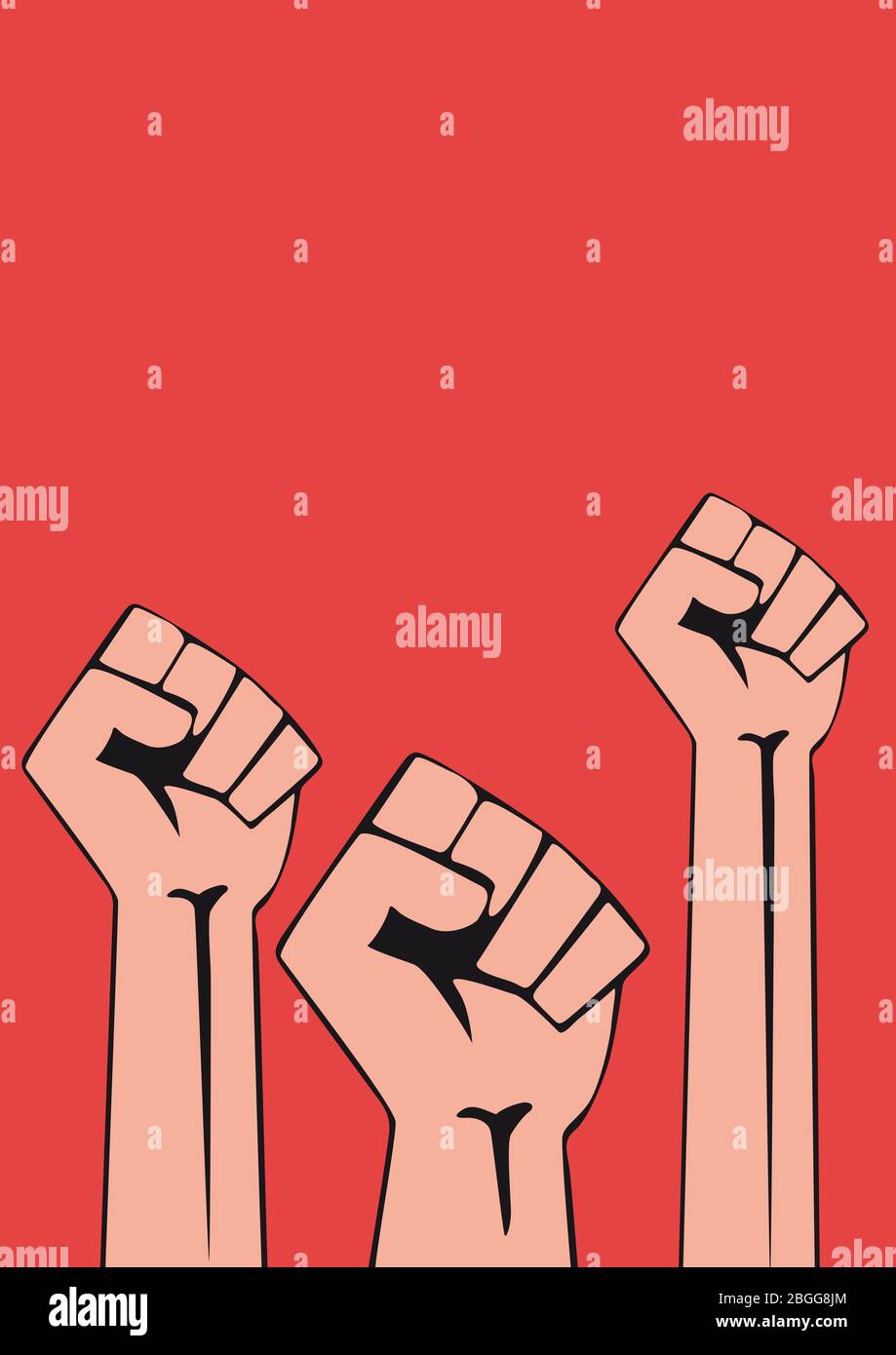 Crowd of protesters people. Vector poster of raised hand. Concept of ...