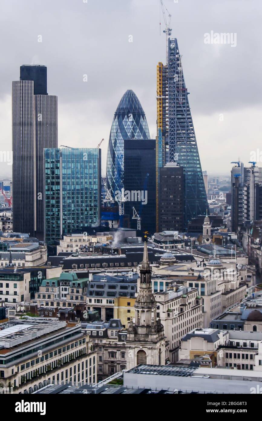 Modern, glass skyscrapers, rising up from London, as seen from the ...