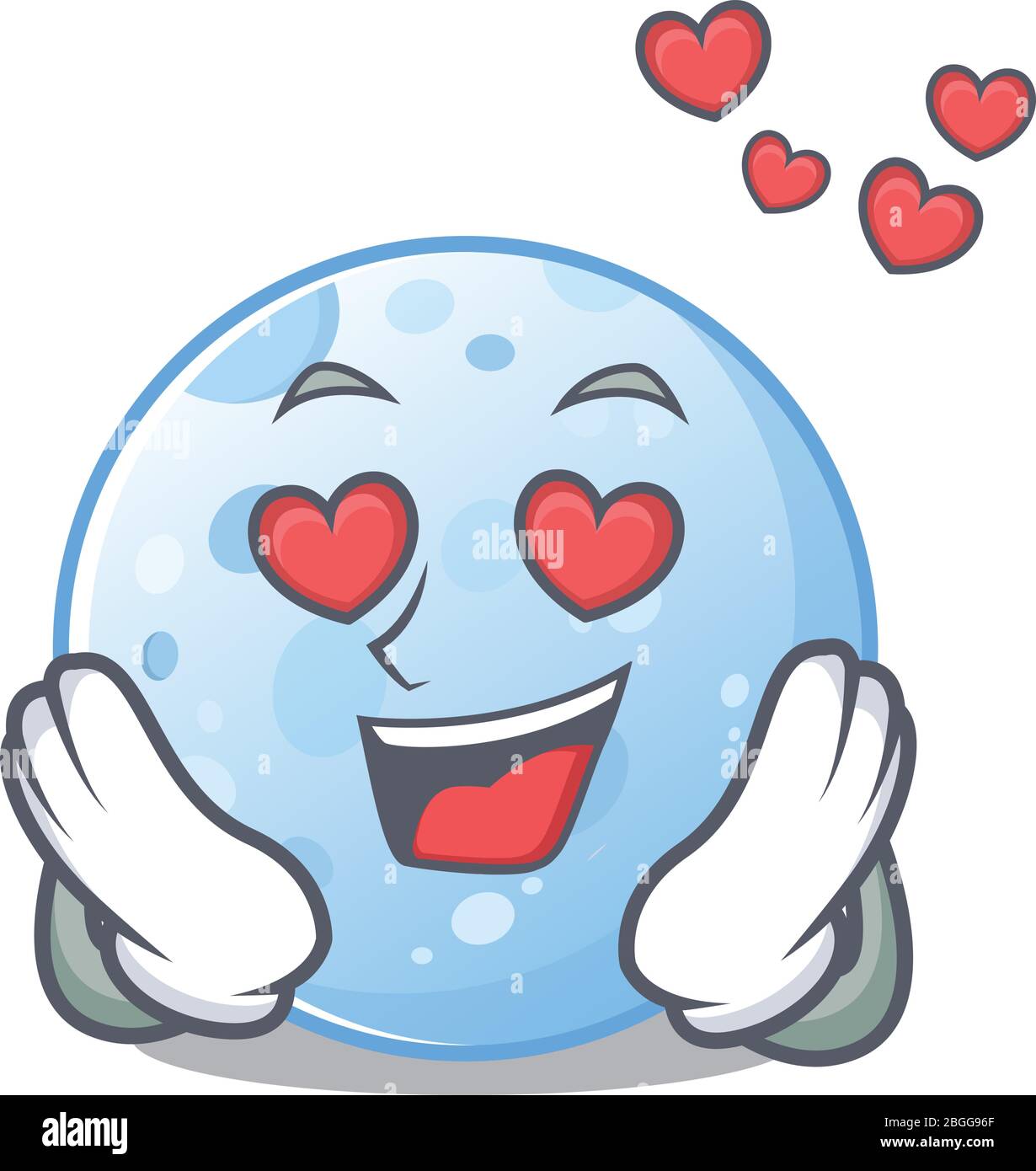 Cute blue moon cartoon character has a falling in love face Stock ...
