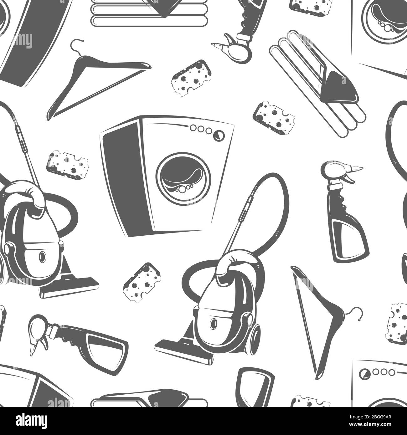 Housework, laundry seamless pattern design background monochrome style ...