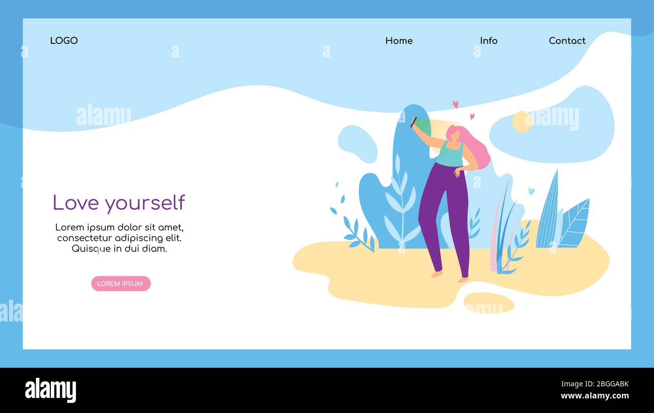 Love Yourself Horizontal Banner with Copy Space. Plump Girl Taking ...