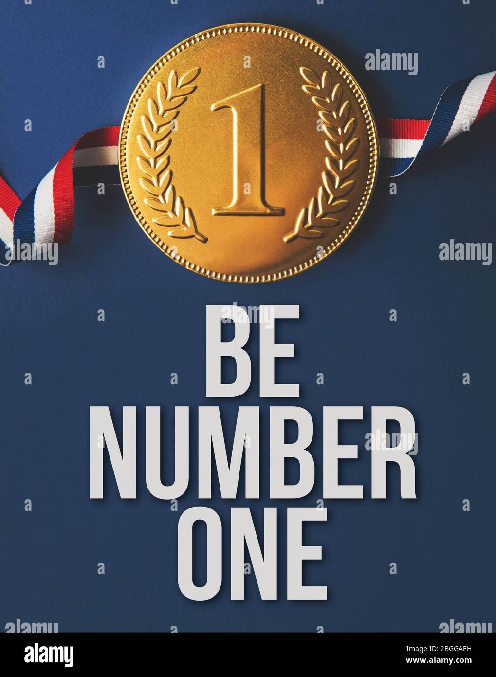 Be number one motivational message with gold winning medal Stock Photo ...