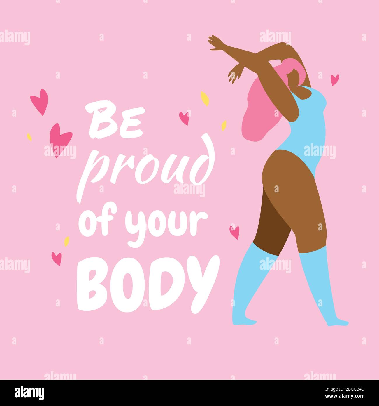 Young African Plus Size Woman Happy Dancing Near Words Be Proud of Your ...