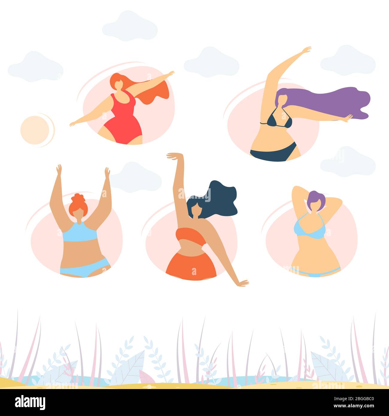 Positive Body Motivational Creative Banner Template with Pretty Women ...