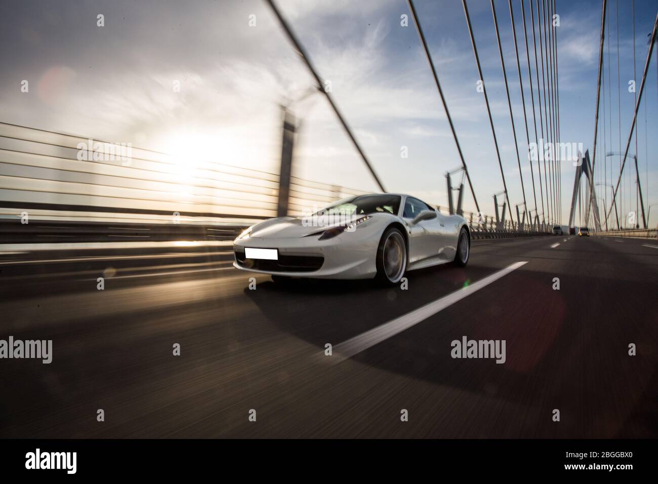 White super racing car on the design bridge Stock Photo - Alamy