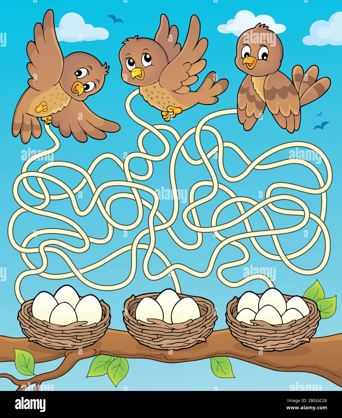 Maze 34 with birds and nests - eps10 vector illustration Stock Vector ...