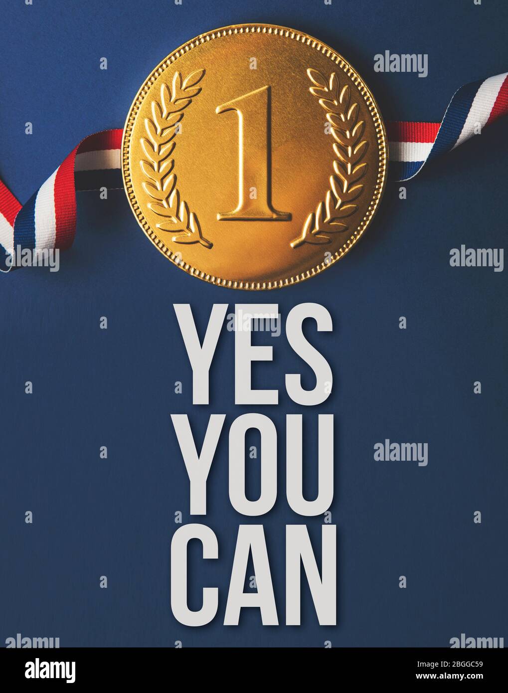 yes you can motivational message with gold winning medal Stock Photo ...