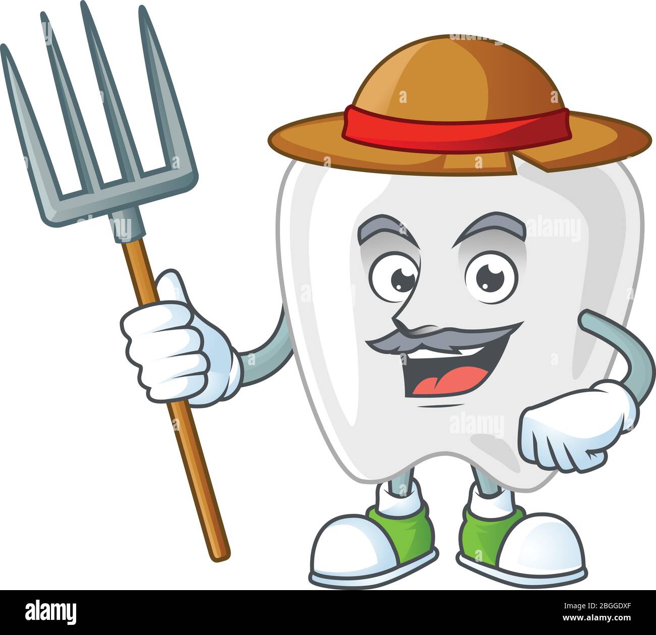 Mascot design style of Farmer teeth with hat and pitchfork Stock Vector ...