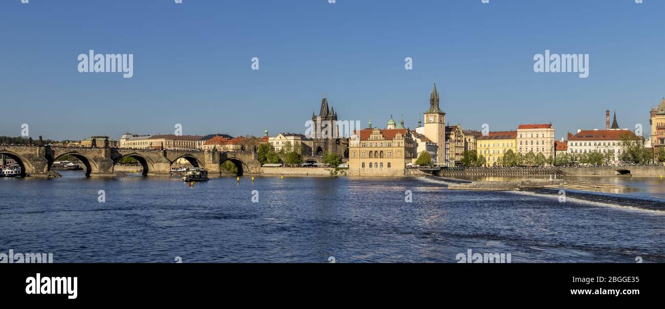 Panorama of Prague on a Vltava river. Capital of Czech Republic Stock ...
