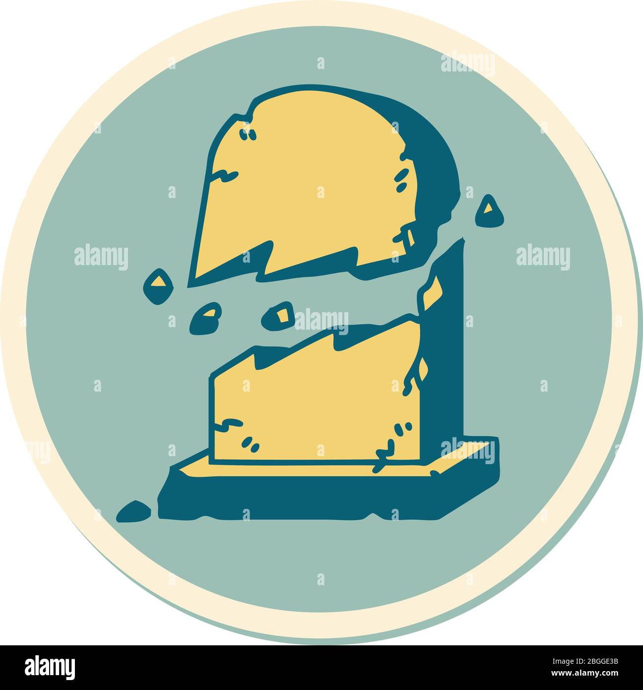 sticker of tattoo in traditional style of a broken grave stone Stock ...