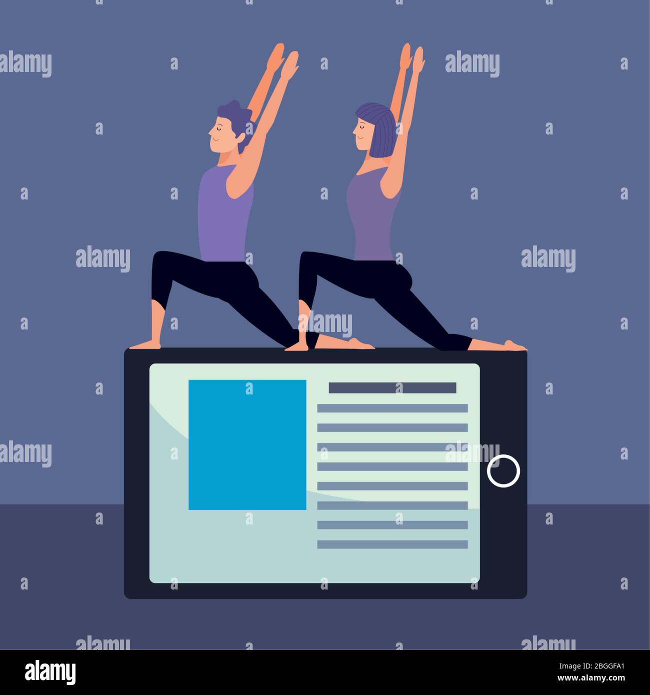 couple practicing online exercise for quarantine Stock Vector Image ...