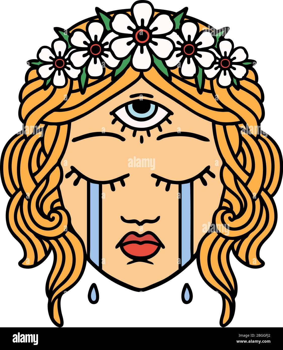 tattoo in traditional style of female face with mystic third eye crying ...