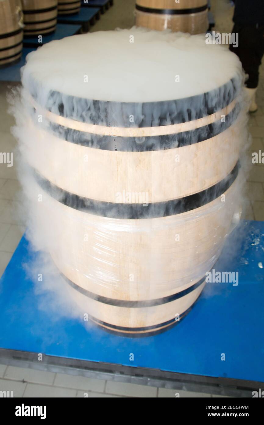 wood Red Wine Barrel Fermentation harvest dry ice Stock Photo - Alamy