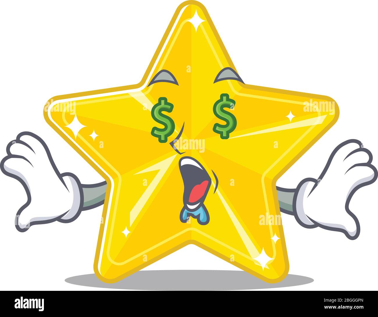 Rich cartoon character design of shiny star with money eyes Stock ...