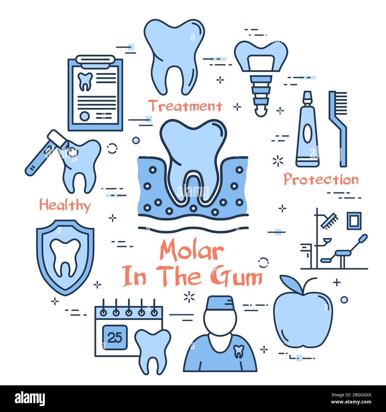 Vector blue line round concept - molar tooth Stock Vector Image & Art ...