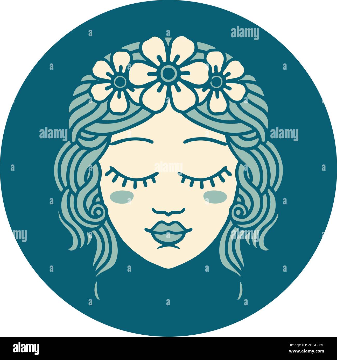 iconic tattoo style image of female face with eyes closed Stock Vector ...