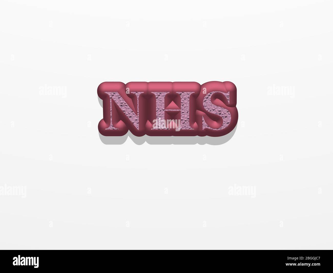 3D illustration of NHS by individual letters on a wall of white ...
