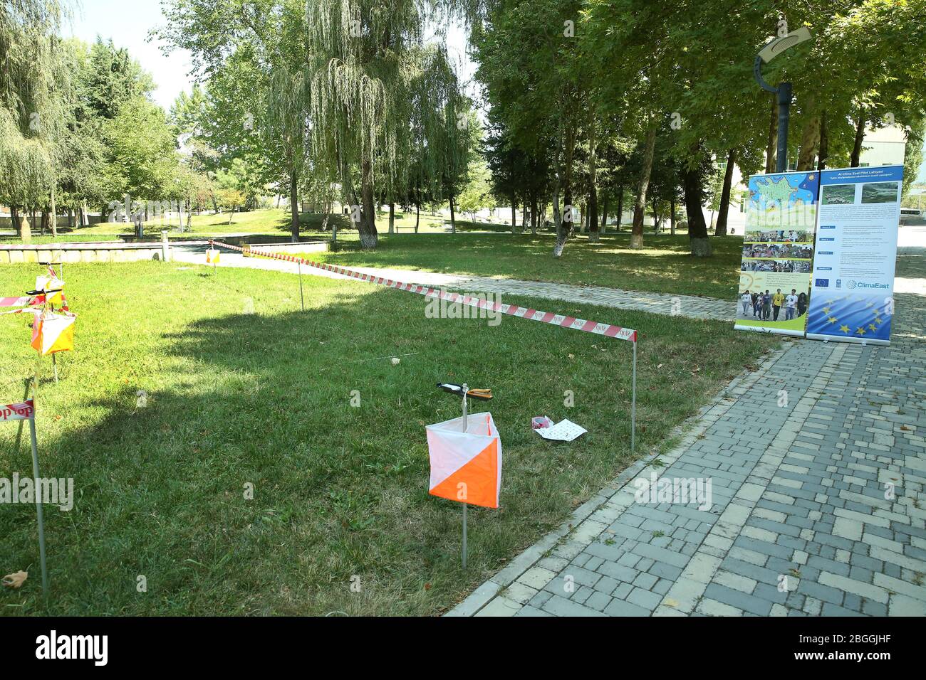 Outdoor orienteering check point activity . line at an orienteering ...