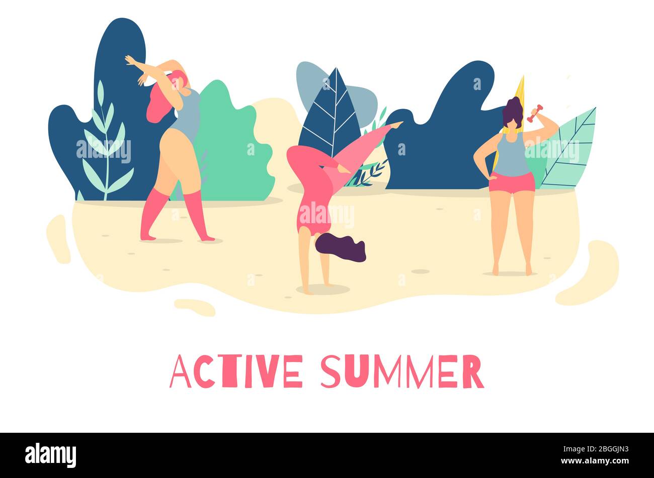 Be Active in Summer Motivational Woman Flat Text Banner Good Positive ...
