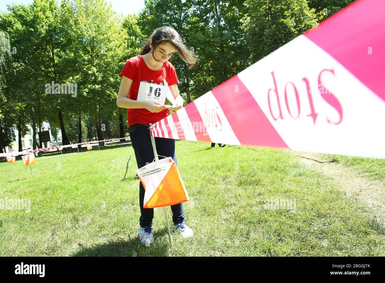Outdoor orienteering check point activity . line at an orienteering ...