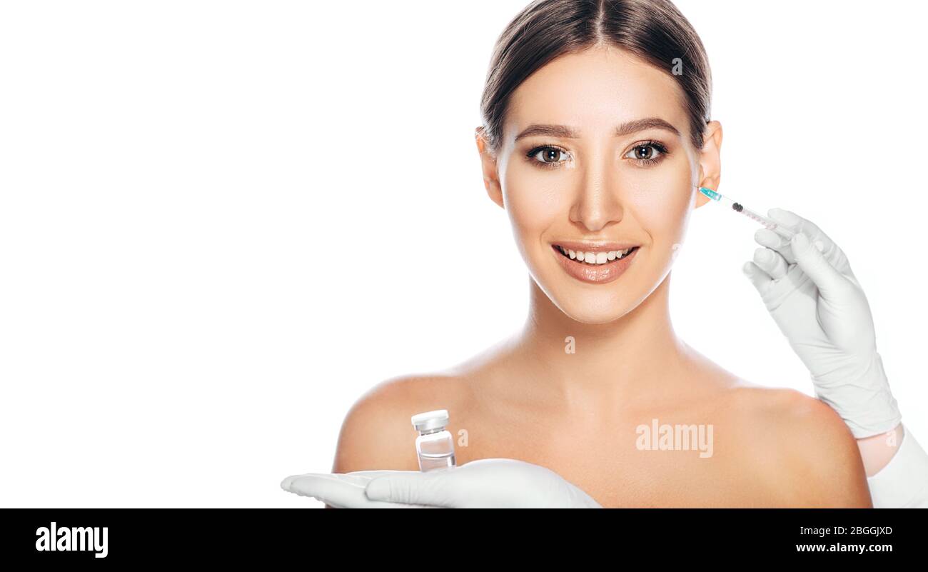 female face with facial wrinkles near the eyes with beauty injections ...