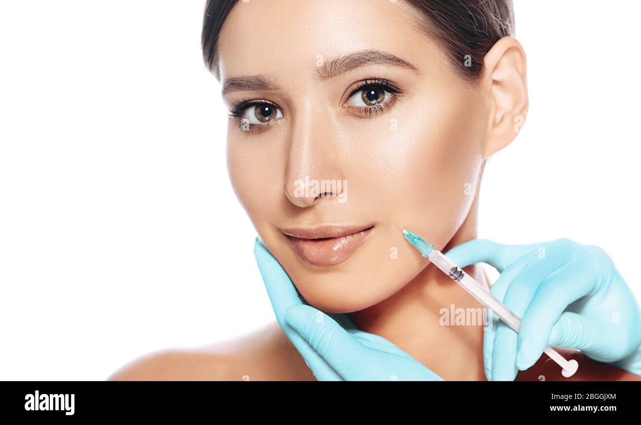 beautiful woman received procedure lifting skin. Injections Botulinum ...