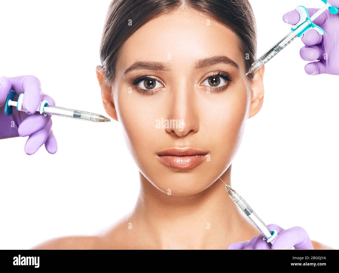 woman advertising concept of lifting skin using beauty injection ...