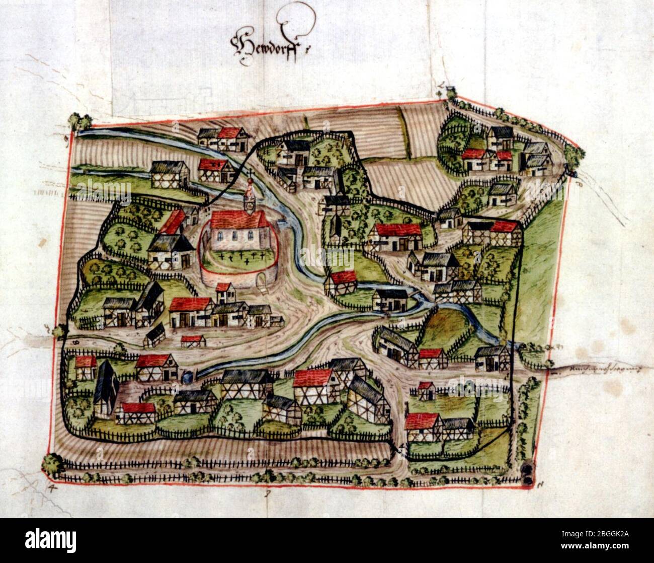 Heudorf bei Messkirch um 1575 Haufendorf Stock Photo - Alamy