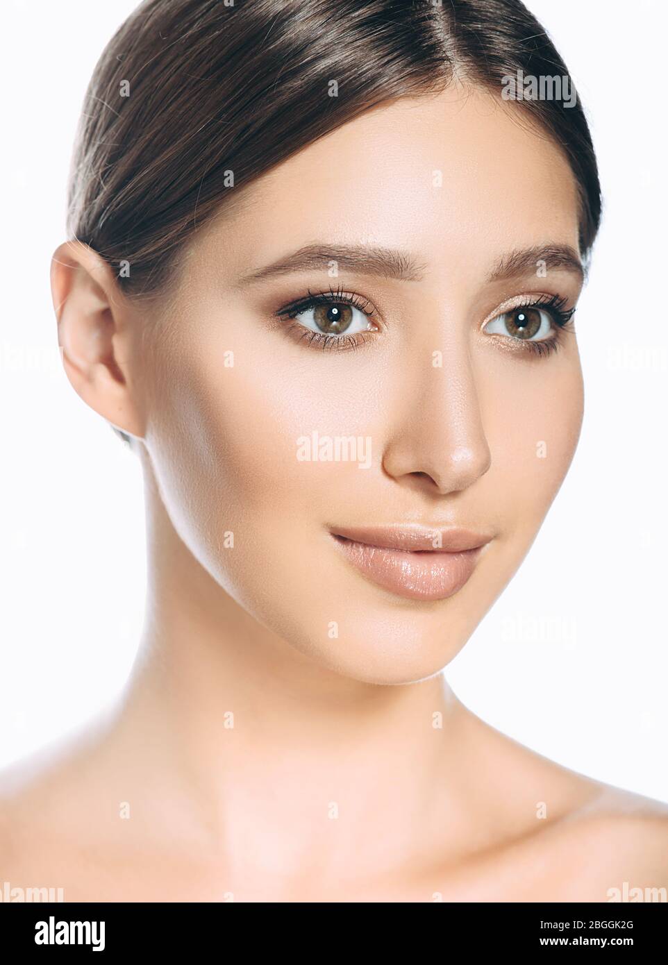 Portrait of young beautiful woman isolated on white. Natural beauty ...