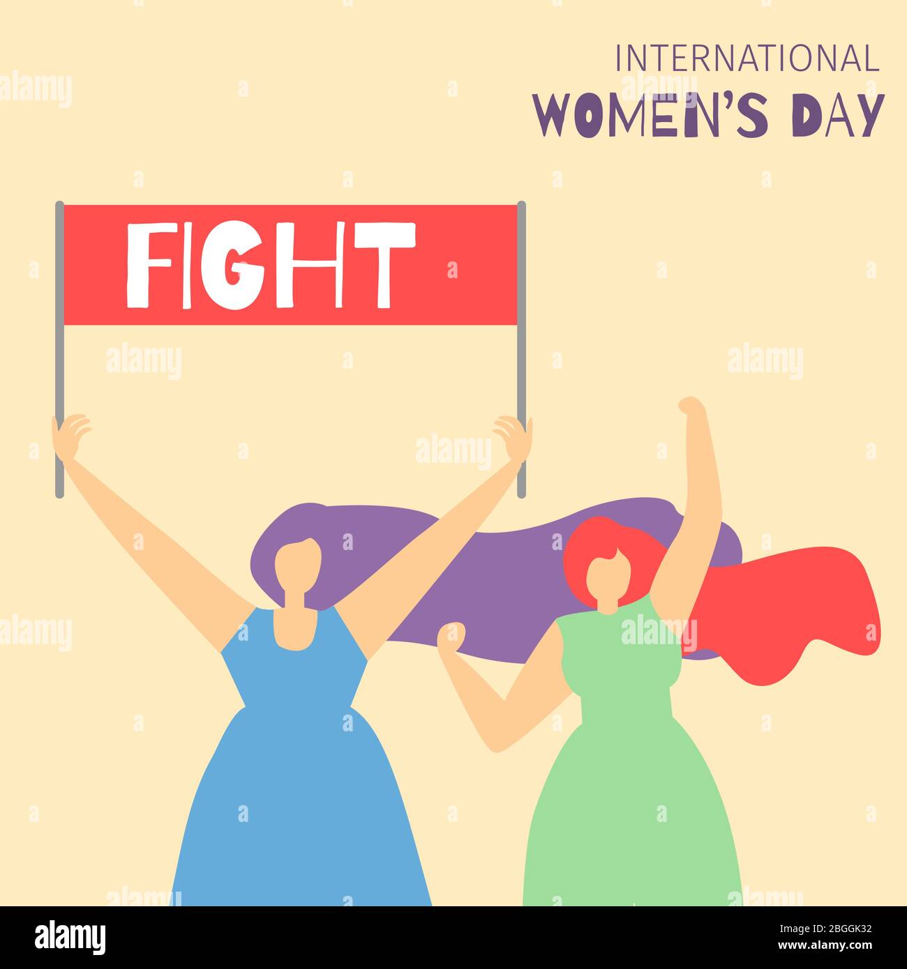 Cartoon Girls Characters Fighting for Rights and Equality, Protesting ...