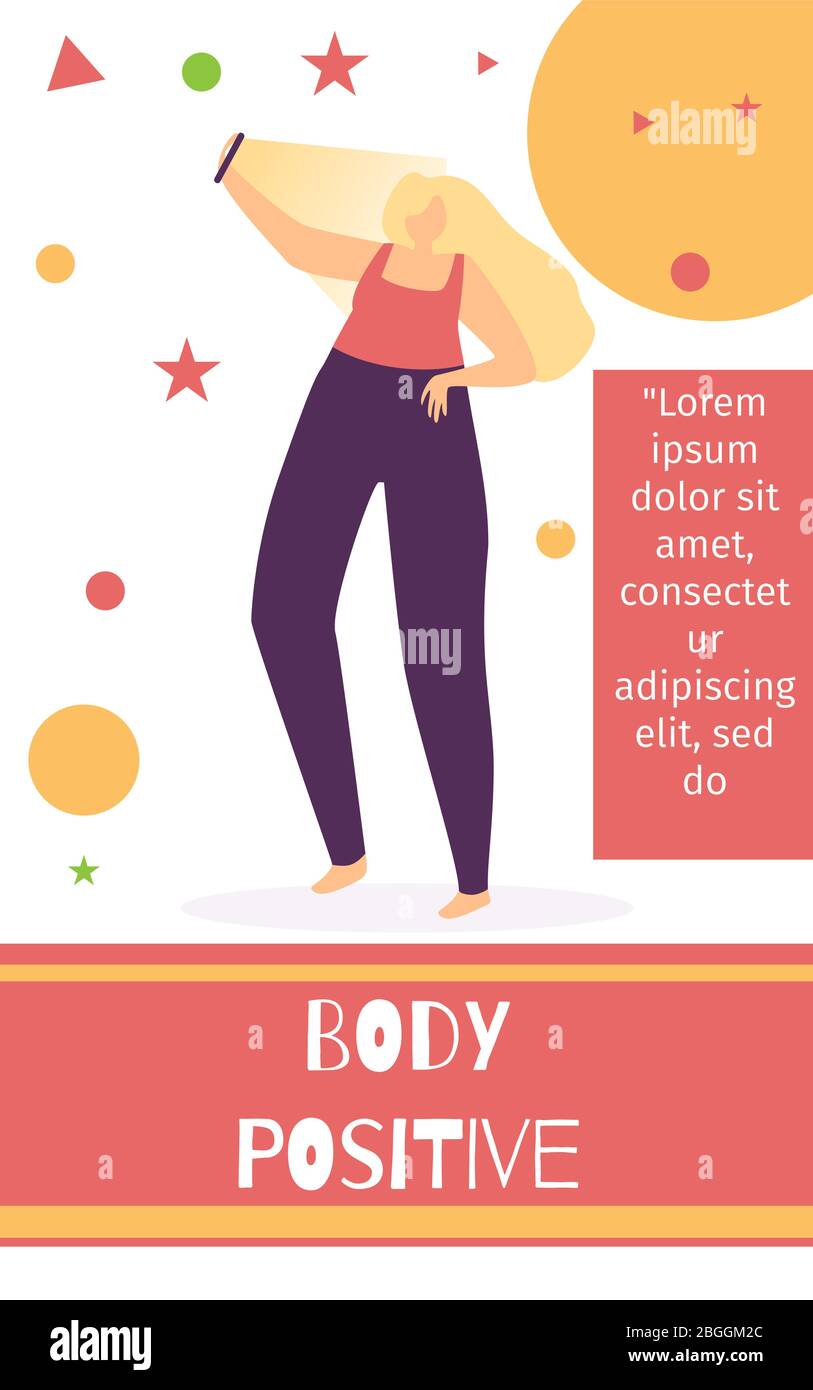 Body Positive Mobile Stories Flat Page Party Style Vector Cartoon Woman ...