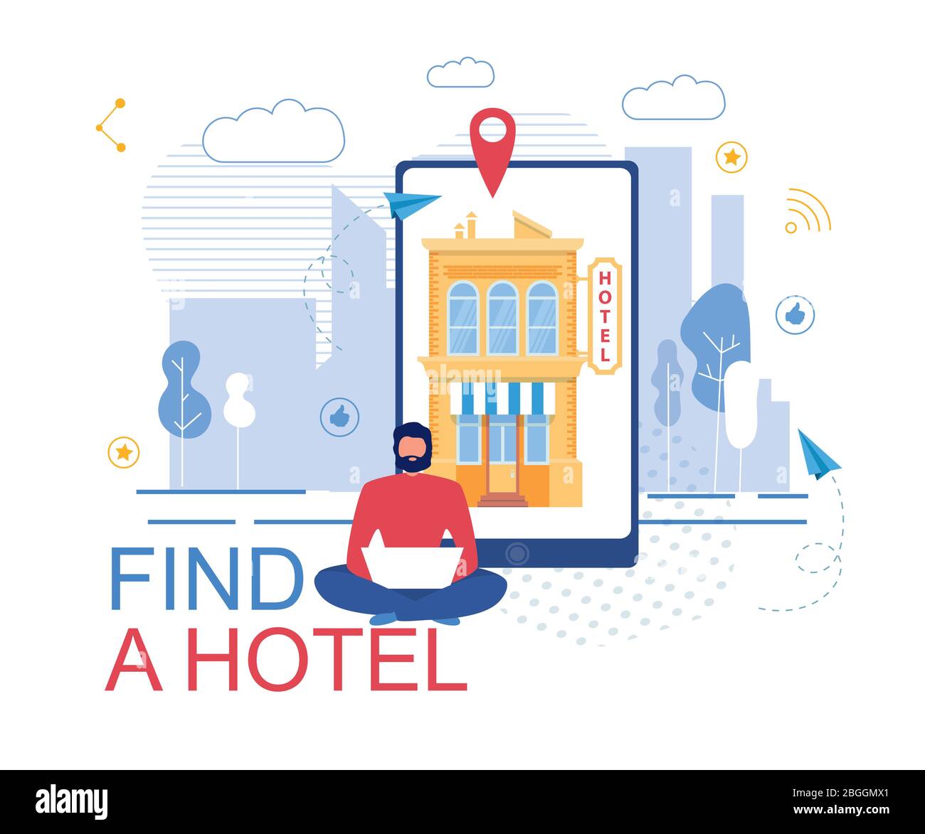 Find Hotel Advertisement. Promotion Poster for Online Service. Cartoon ...