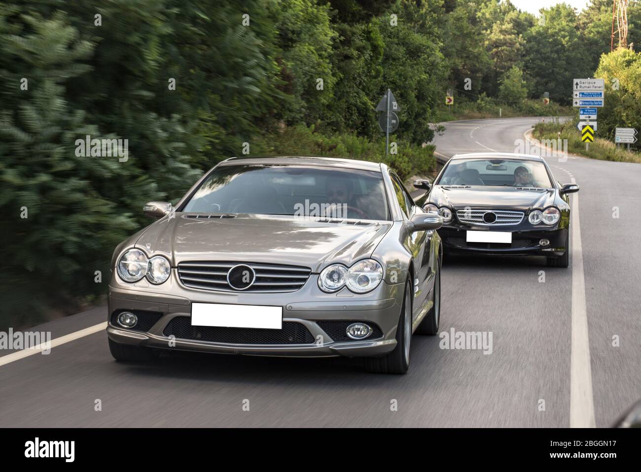 Silver racecar landscape drive in the sunset,chasing cars Stock Photo ...