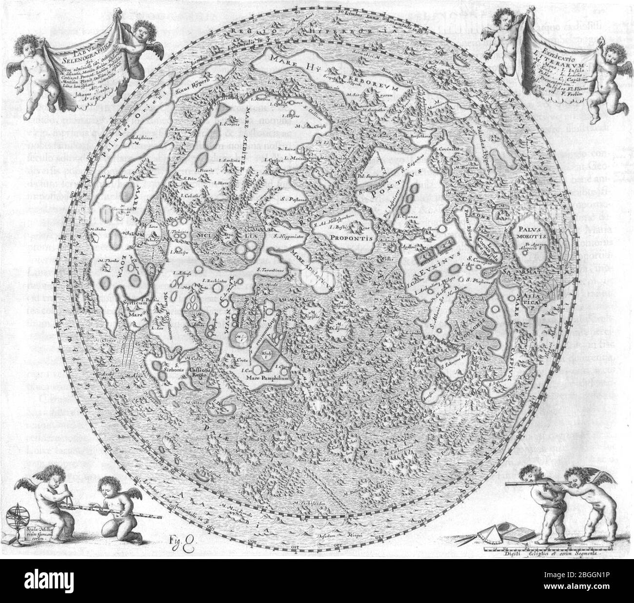 Hevelius Map of the Moon 1647 Stock Photo - Alamy
