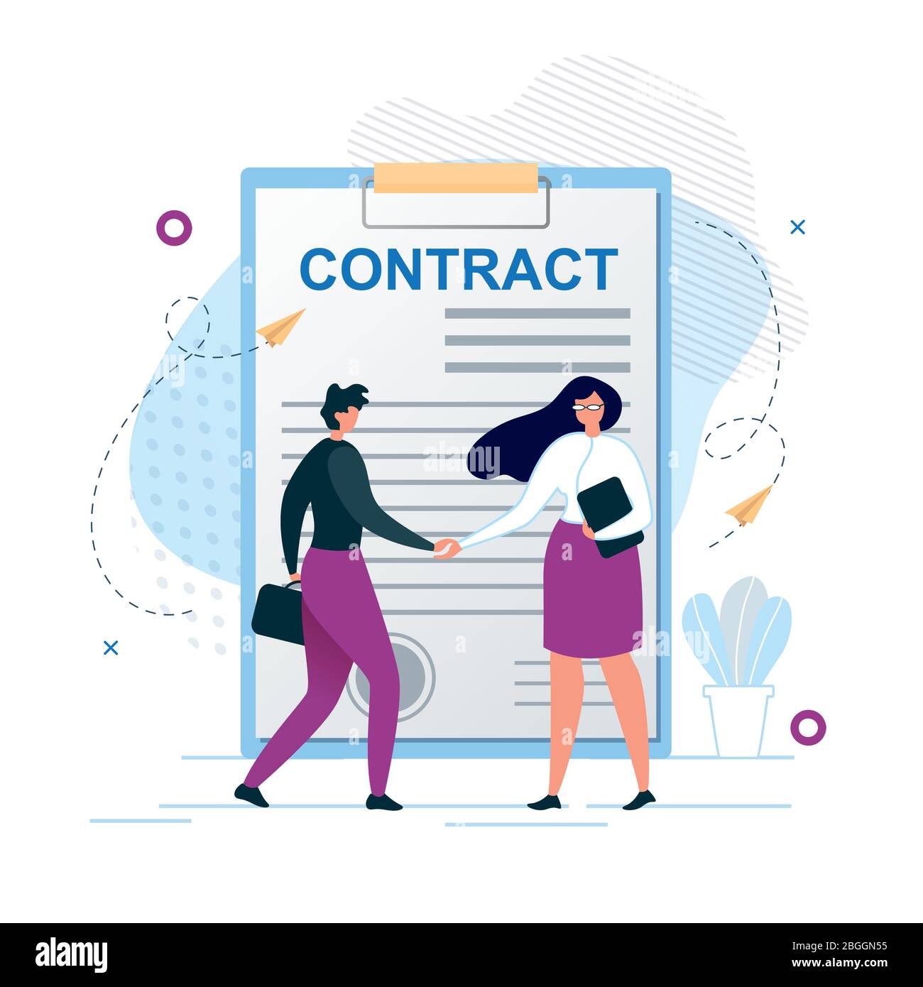 Cartoon Man and Woman Characters Shaking Hands. Agreement to Sign ...