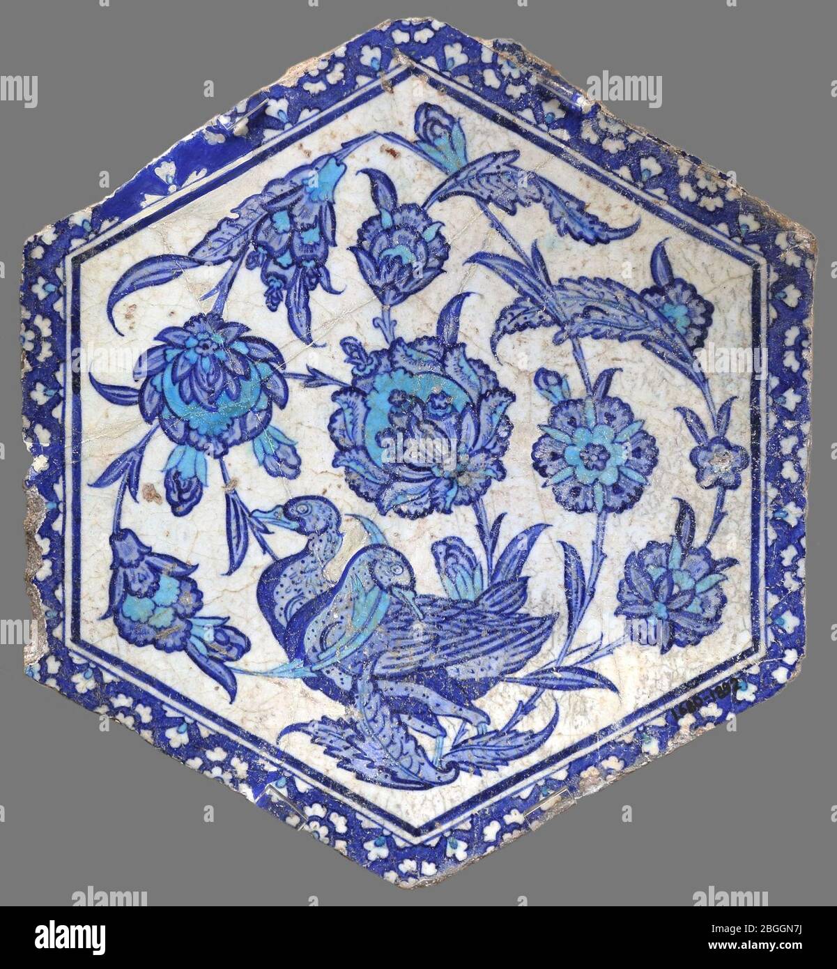 Hexagonal Iznik tile with ducks V&A 1680-1892 Stock Photo - Alamy