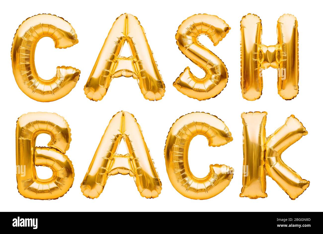 Golden word CASHBACK made of inflatable balloons isolated on white ...