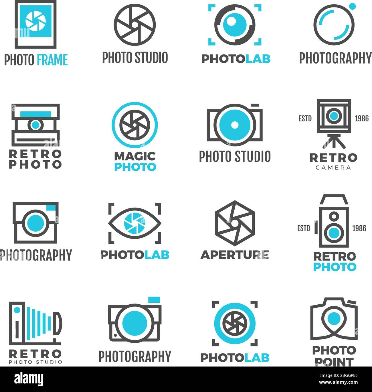 Wedding photography studio vintage vector labels with camera symbol ...