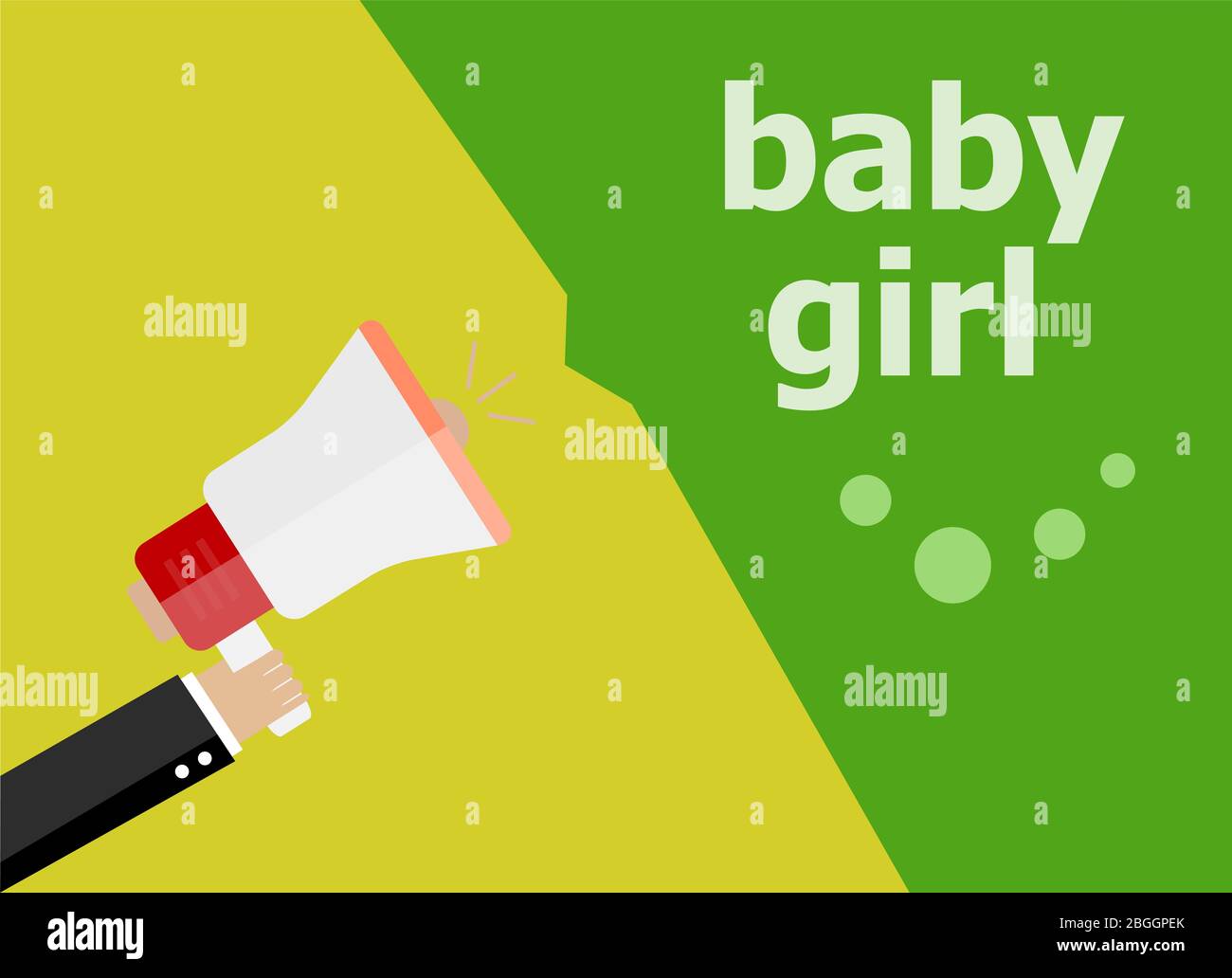Baby girl. Hand holding megaphone and speech bubble. Flat design Stock ...