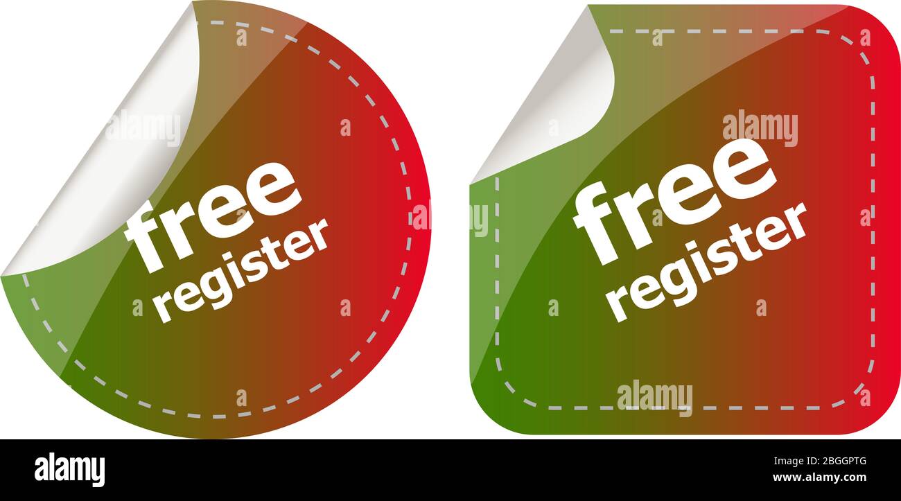 stickers label set business tag with free register word Stock Photo - Alamy