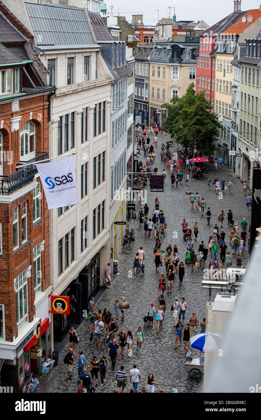 Rooftop view over the busy streets of downtown Copenhagen, Denmark ...
