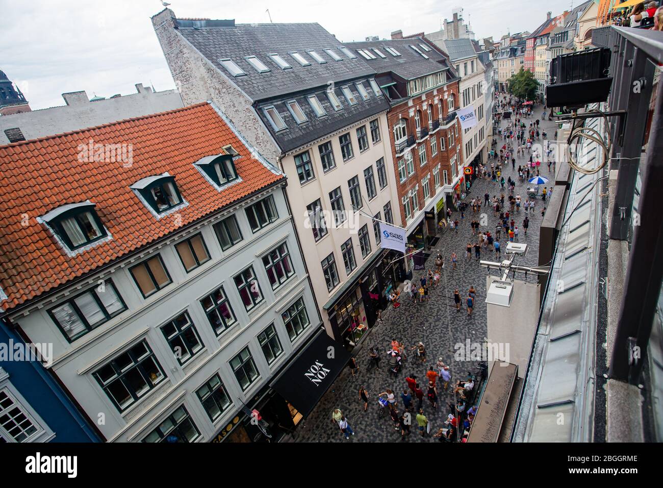Rooftop view over the busy streets of downtown Copenhagen, Denmark ...