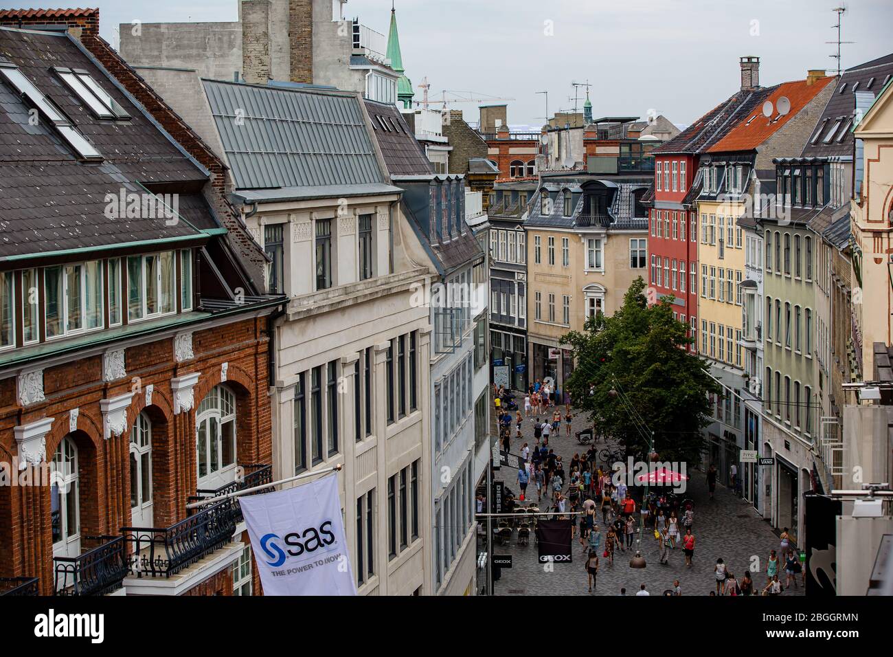 Rooftop view over the busy streets of downtown Copenhagen, Denmark ...