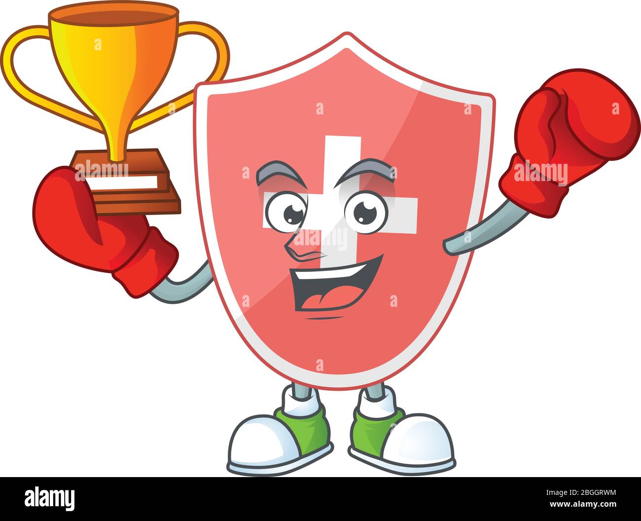 Proudly face of boxing winner medical shield presented in cartoon ...