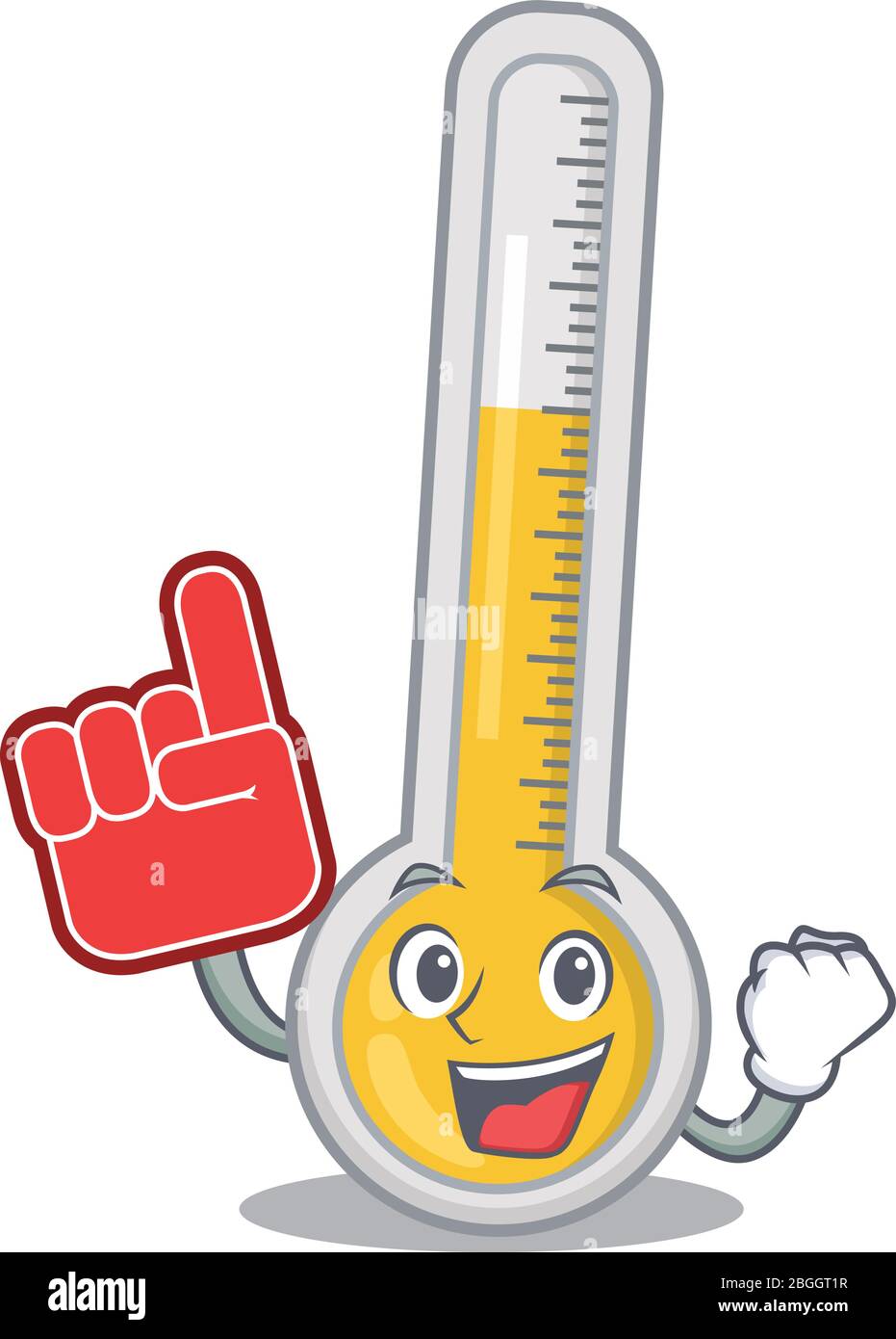 Warm thermometer presented in cartoon character design with Foam finger ...