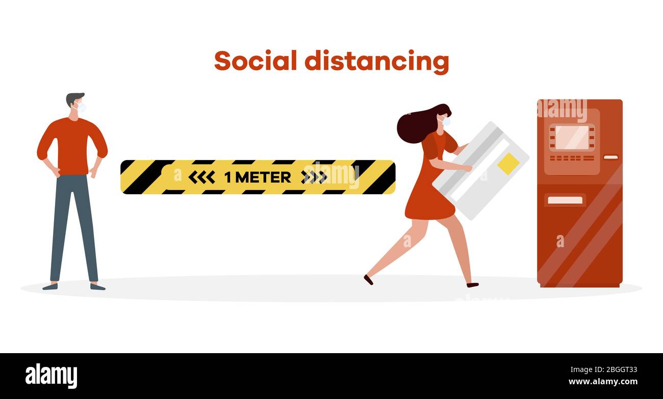 Vector illustration Keep distance. Social distancing. Chinese ...